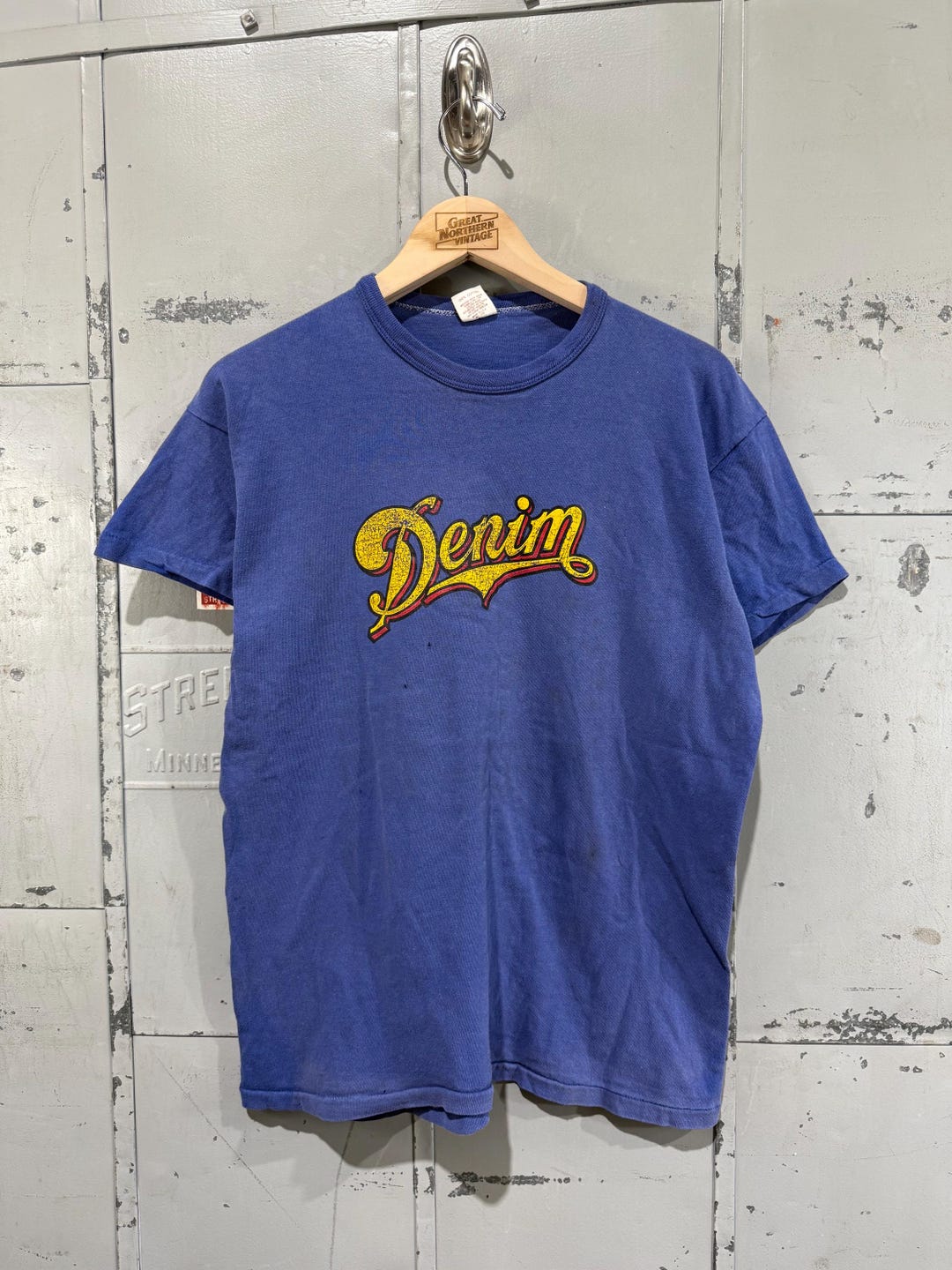 Vintage 70s Russell 100% Cotton Tshirt Denim Graphic Faded and ...
