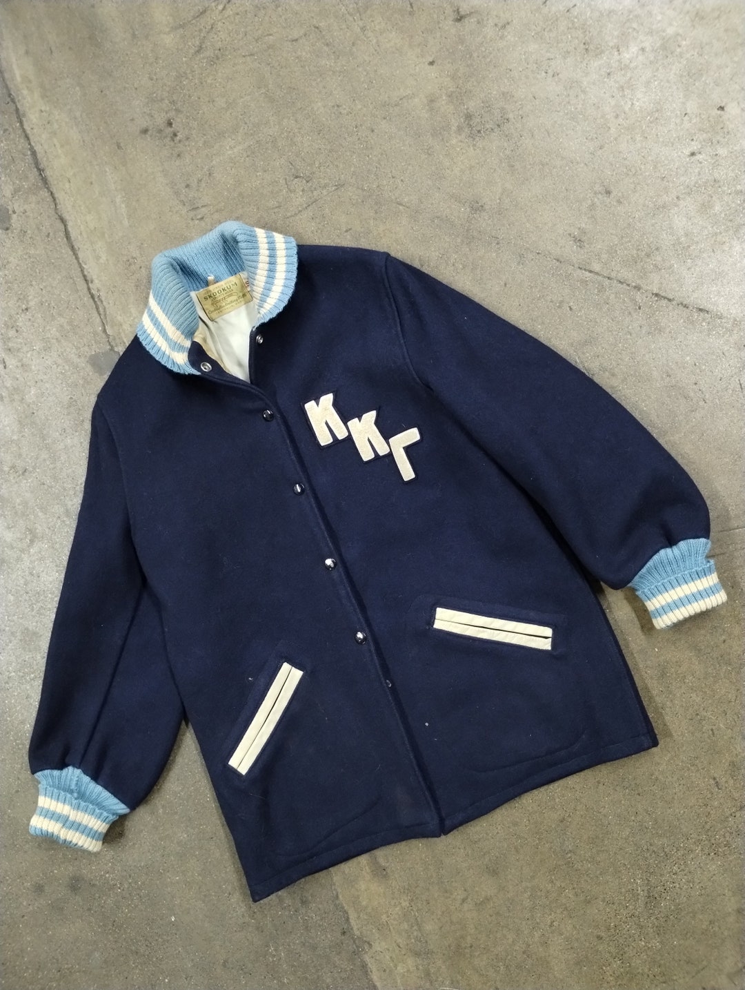 S 50 Skookum Clicker Varsity Wool Jacket Black Yellow 1960s 1950s Small ...