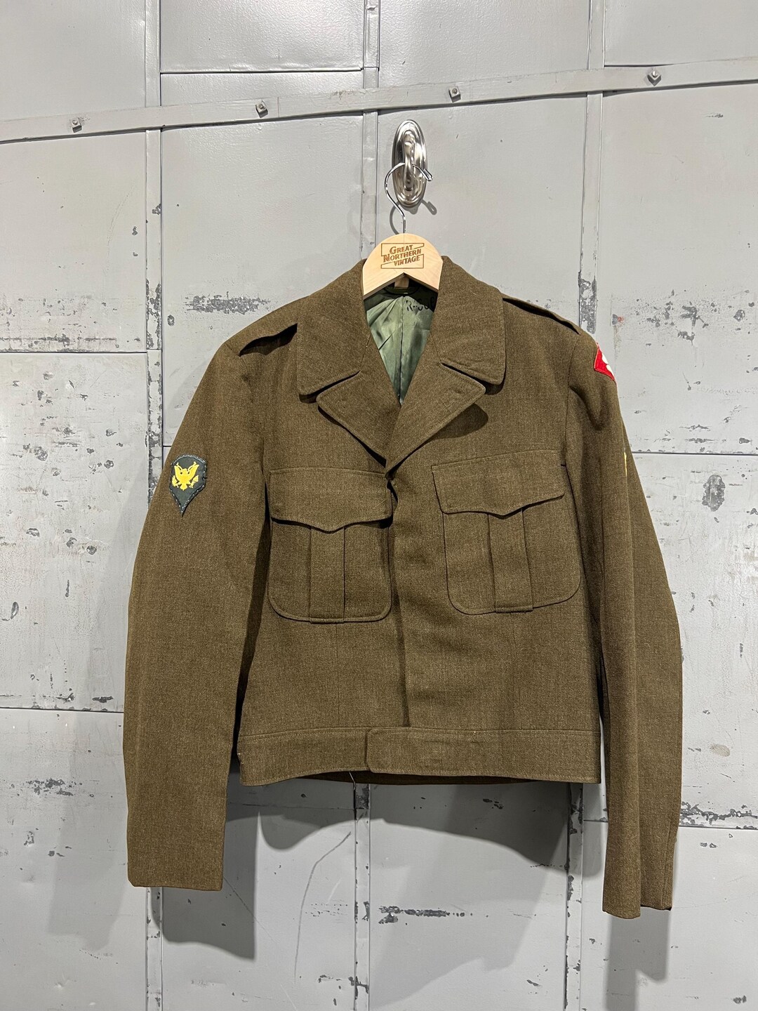 WWII Ike Jacket Cropped Us Army Jacket Size 36 Long Green Wool With ...