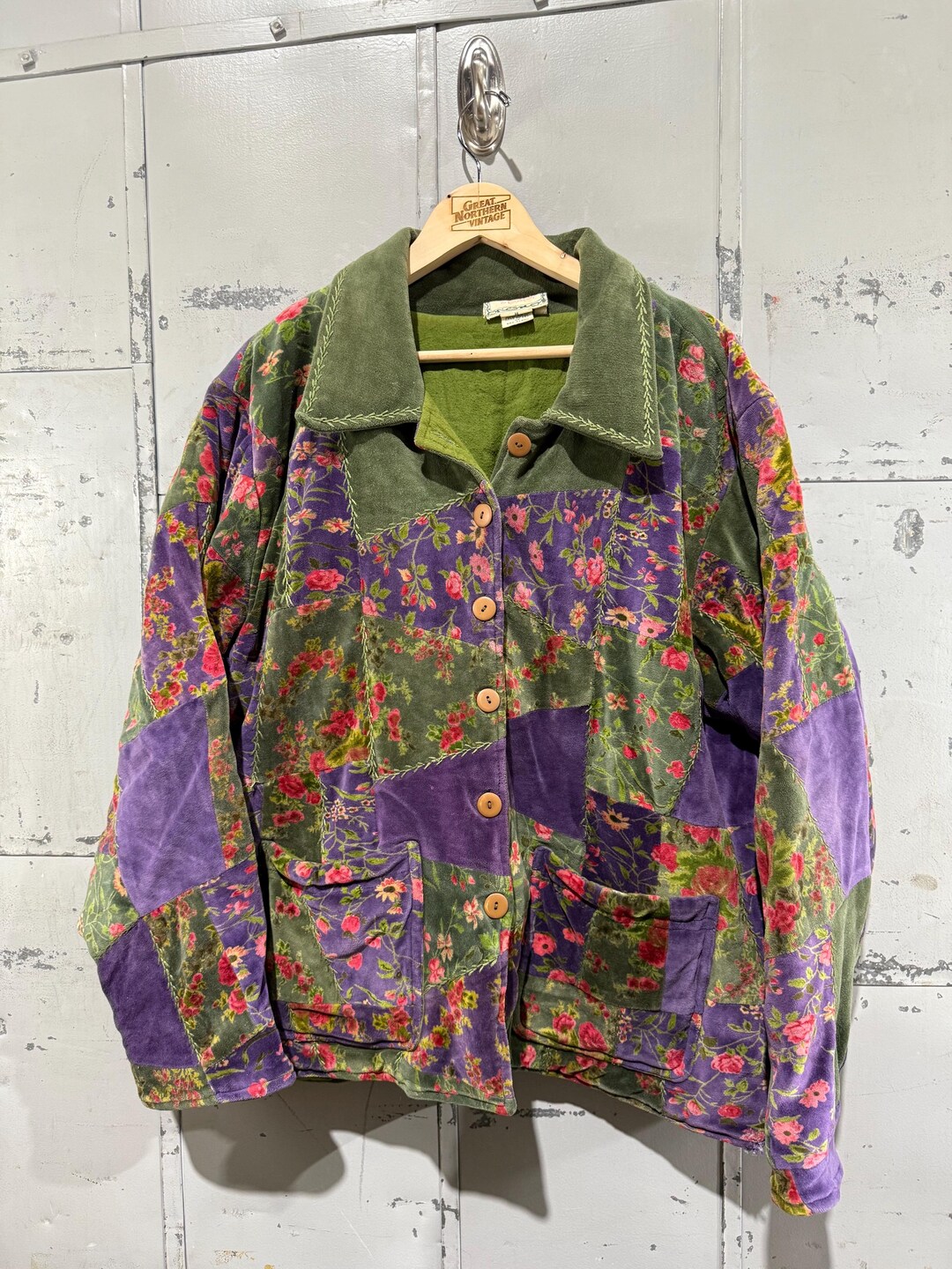Vintage April Cornell Jacket Medium Multicolor Floral Patchwork Barn ...