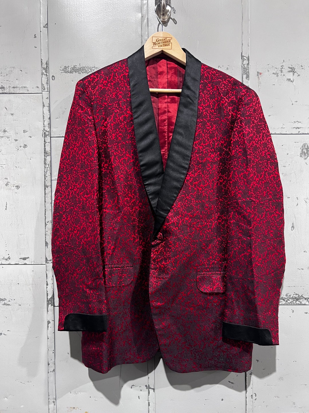 Vintage Men's Smoking Jacket in Wine Brocade Men Smoking Jacket Men's ...