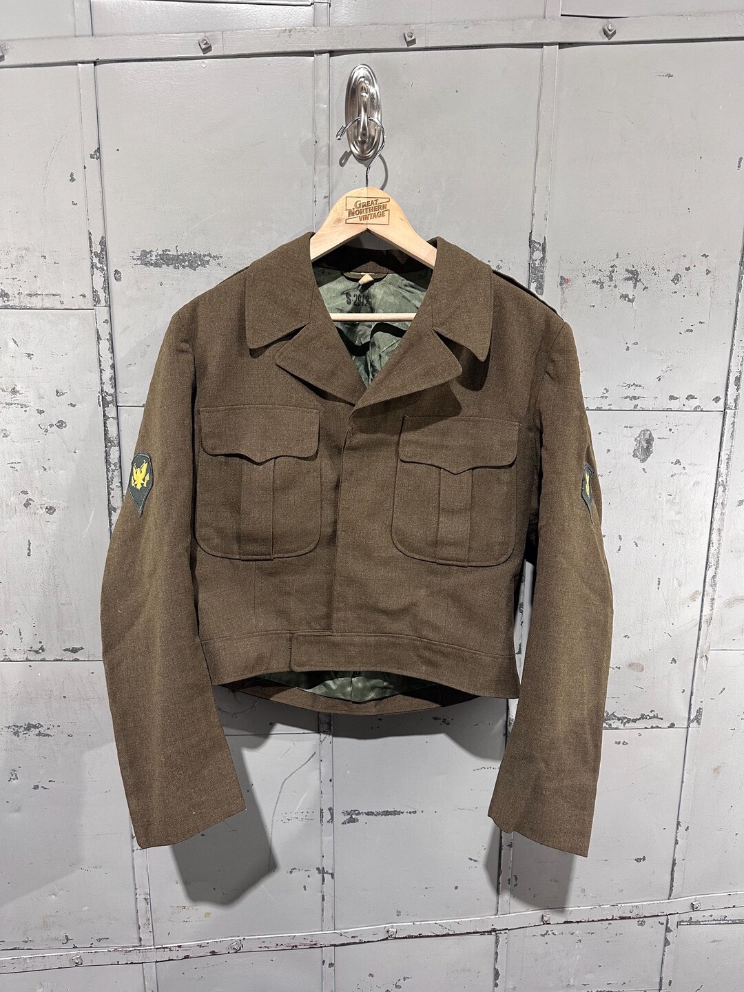 WWII Ike Jacket Cropped Us Army Jacket Size 40 Long Green Wool With ...