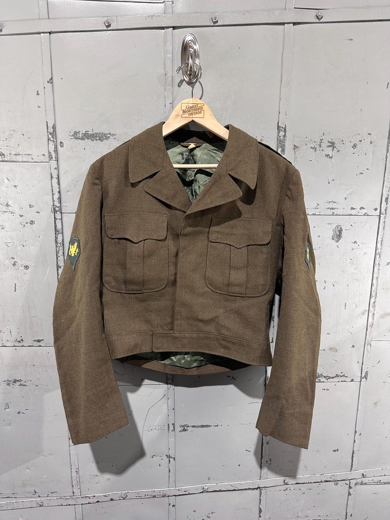 WWII Ike Jacket Cropped Us Army Jacket Size 40 Long Green Wool With ...