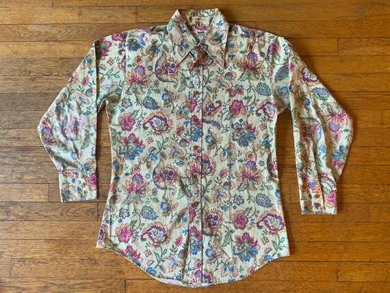 70s Transform Floral Pattern Disco Button-up Western Shirt - Etsy