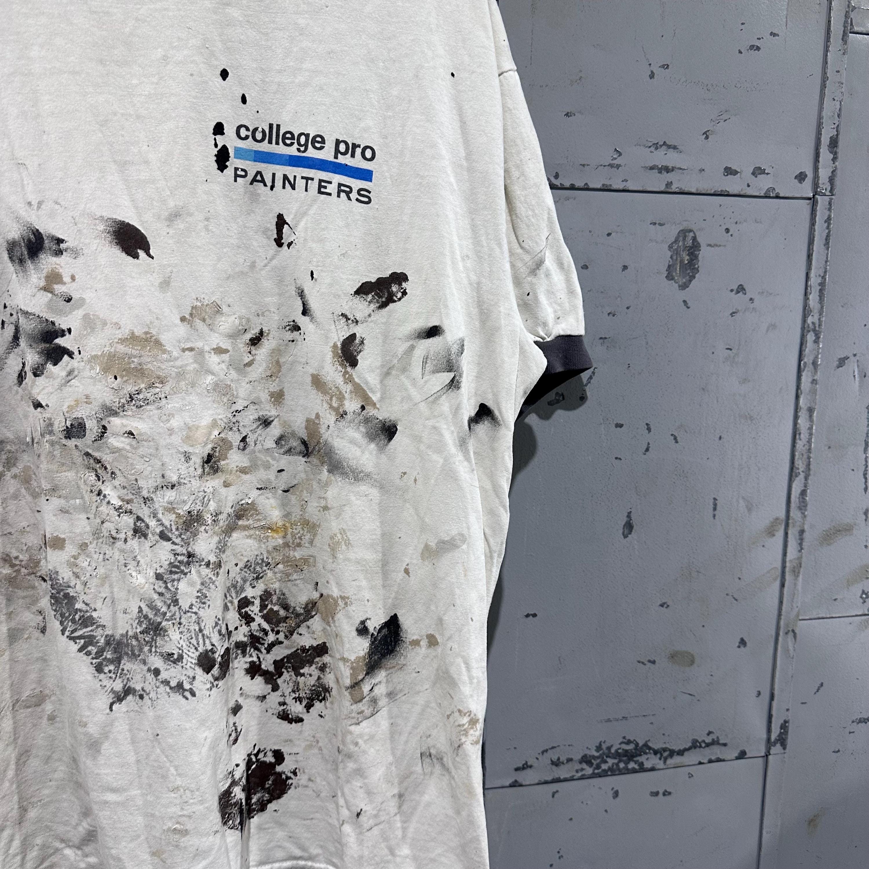Vintage Paint Splattered Painter Ringer College Pro Distressed Art ...