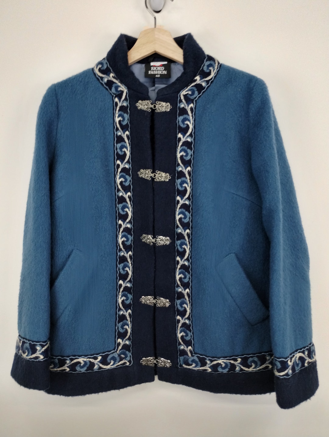 M 90s Fjord Fashion Wool Norwegian Knit Cardigan Sweater Blue 1990s ...