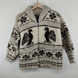 S 70s Wool Cowichan Thunderbird Eagle Knit Zip-up Cardigan Sweater Gray ...