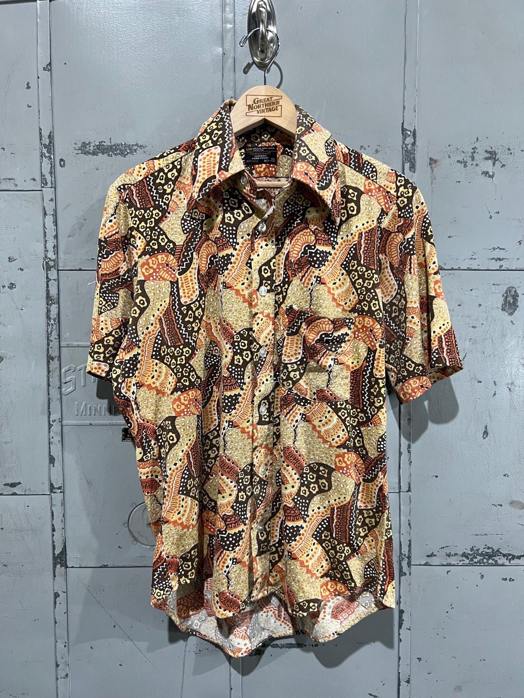 70’s Disco Shirt Psychedelic Pattern Unique Short Sleeve Size M ...
