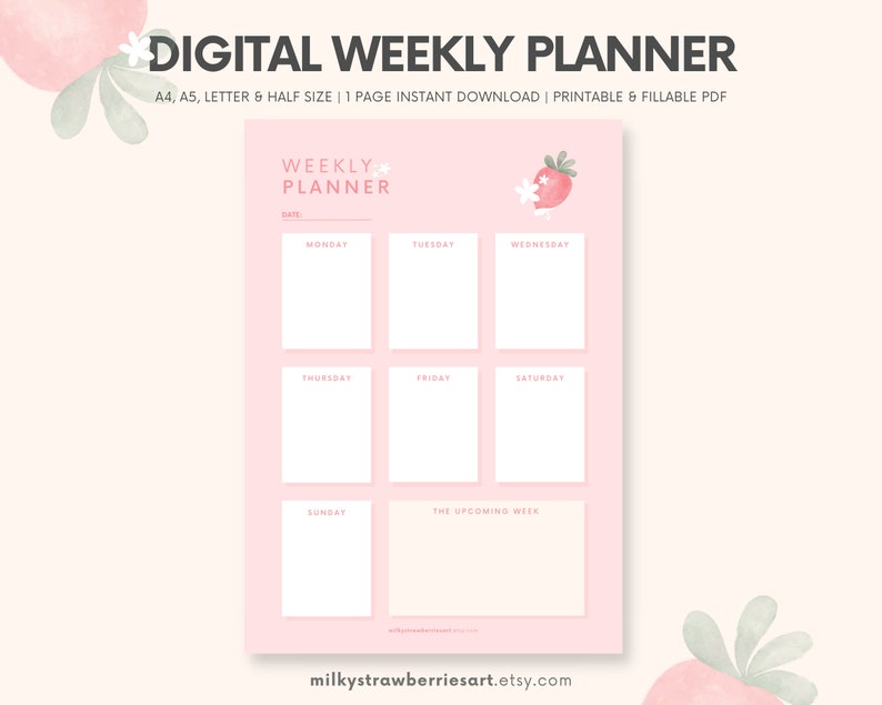 Cute Digital Weekly Planner, Printable Weekly Planner, Weekly Planner ...