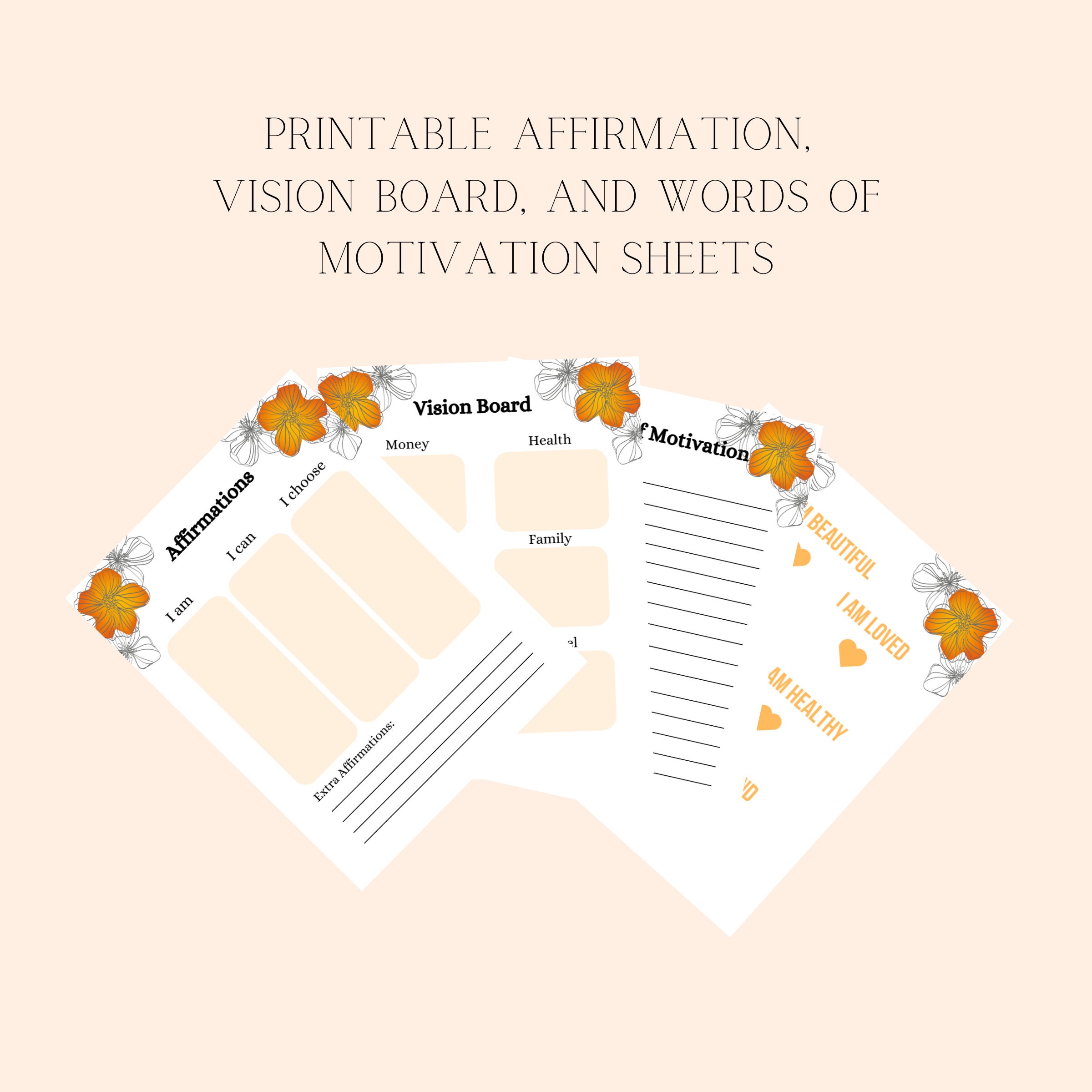Printable Affirmation Sheet, Vision Board, and Motivation Sheets ...