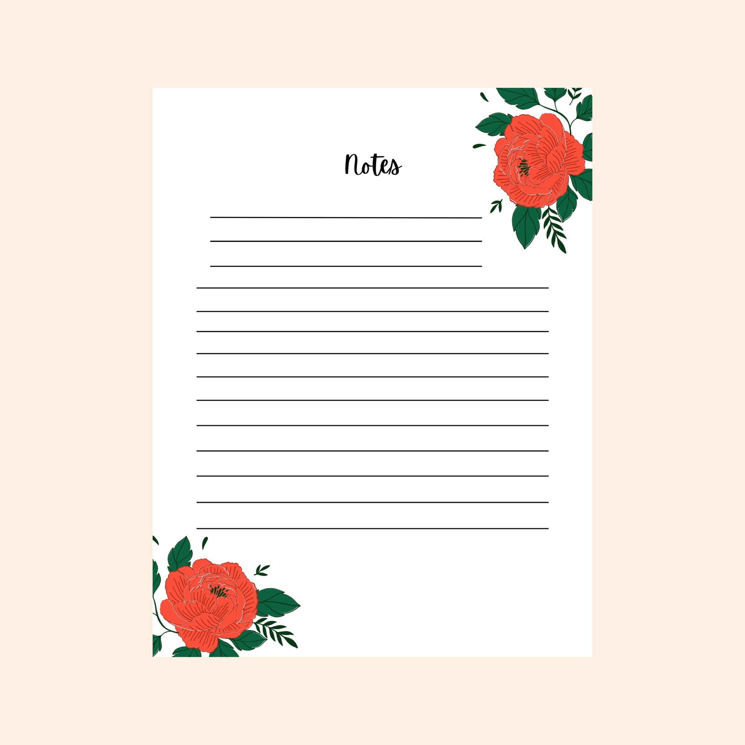 Printable Notes Sheet, Printable Notes, Lined Notes Paper Sheet, Notes ...