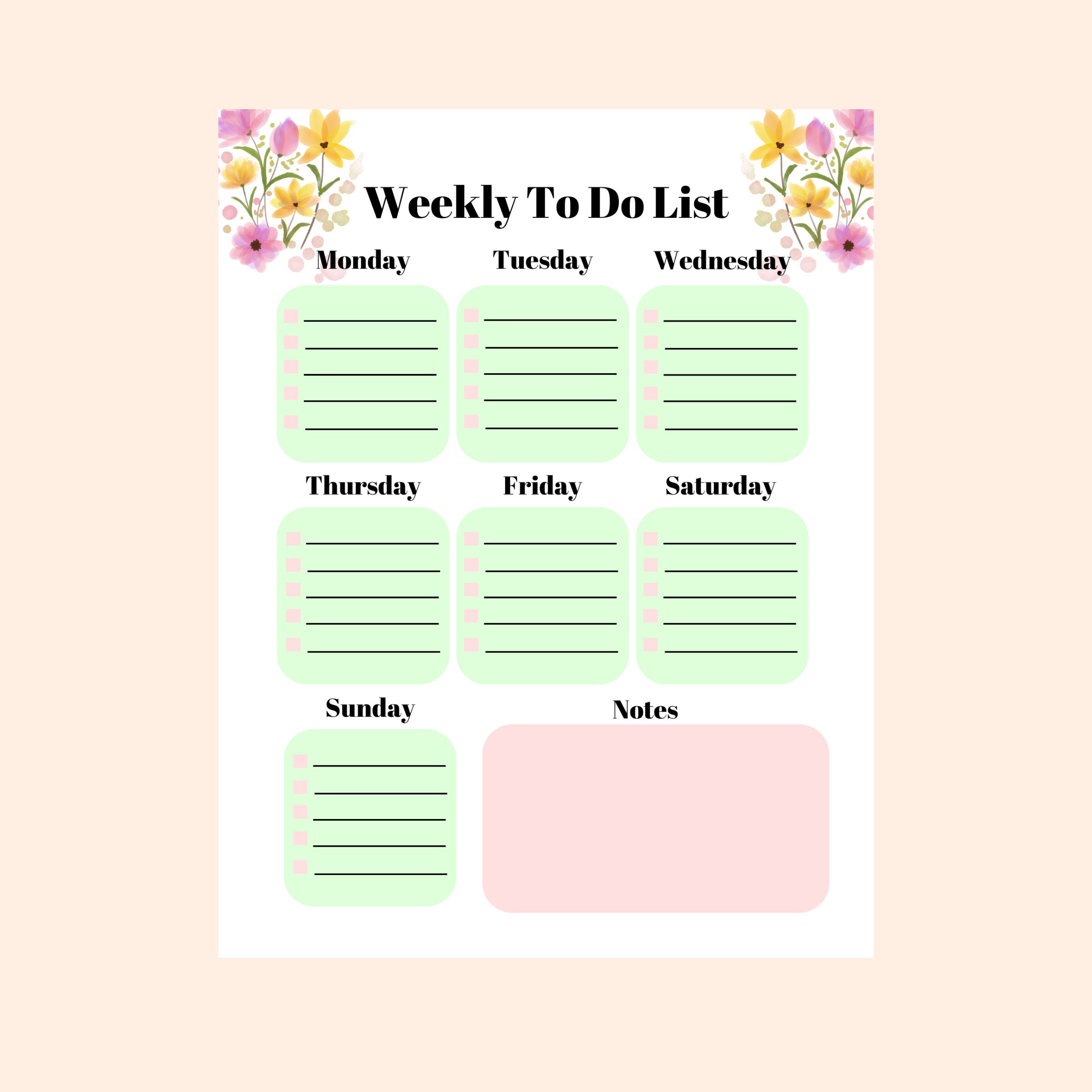 Weekly to Do List, Printable Weekly to Do List, Weekly Planner, Daily ...