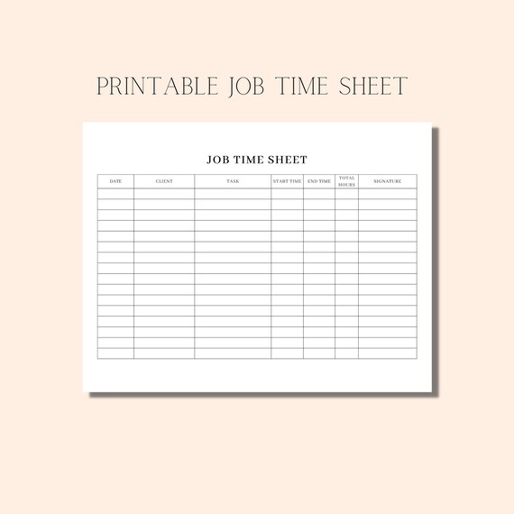 Printable Job Time Sheet Task Sheet Client Job Sheet Work - Etsy