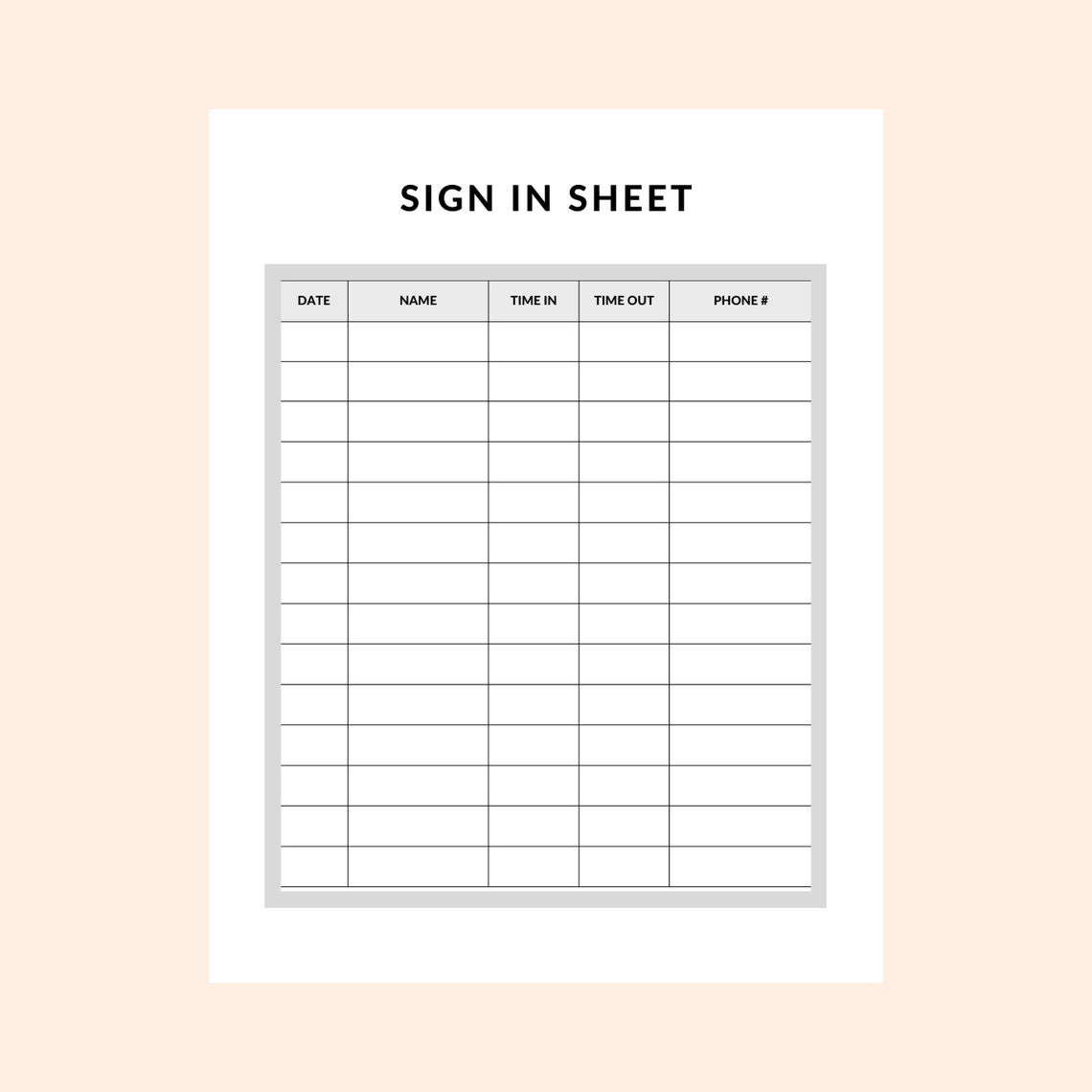 Printable Basic Sign in Sheet, Sign in and Sign Out Sheet, Digital ...
