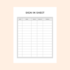 Printable Basic Sign in Sheet, Sign in and Sign Out Sheet, Digital ...