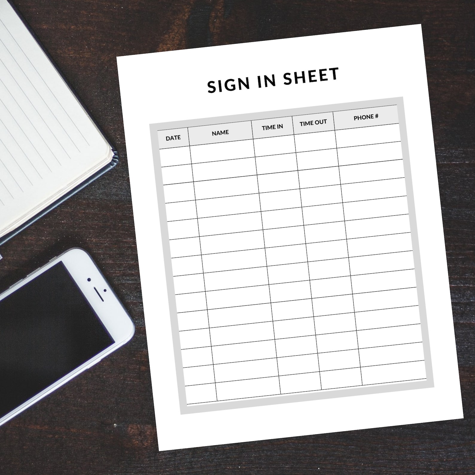 Printable Basic Sign in Sheet, Sign in and Sign Out Sheet, Digital ...