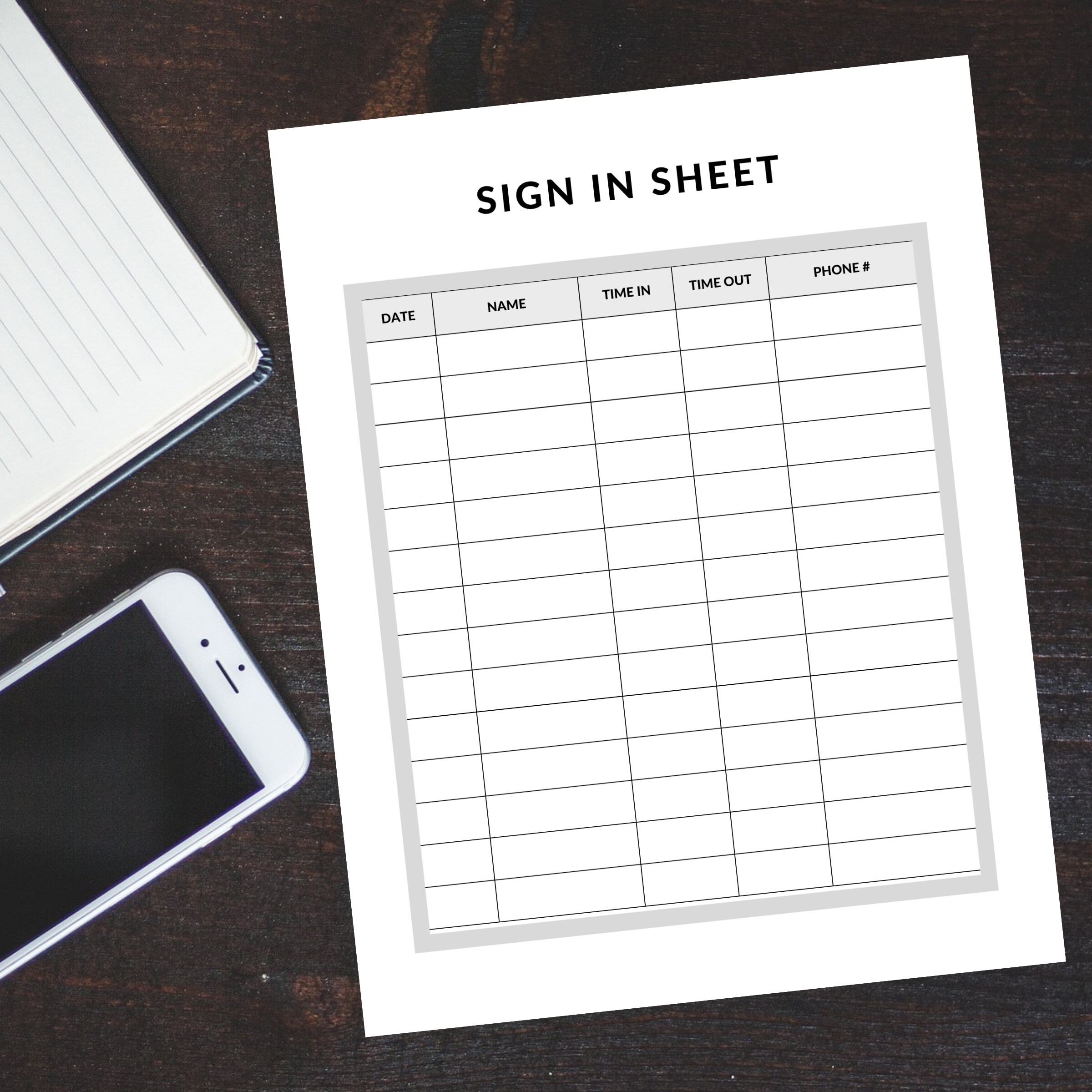 Printable Basic Sign in Sheet, Sign in and Sign Out Sheet, Digital ...