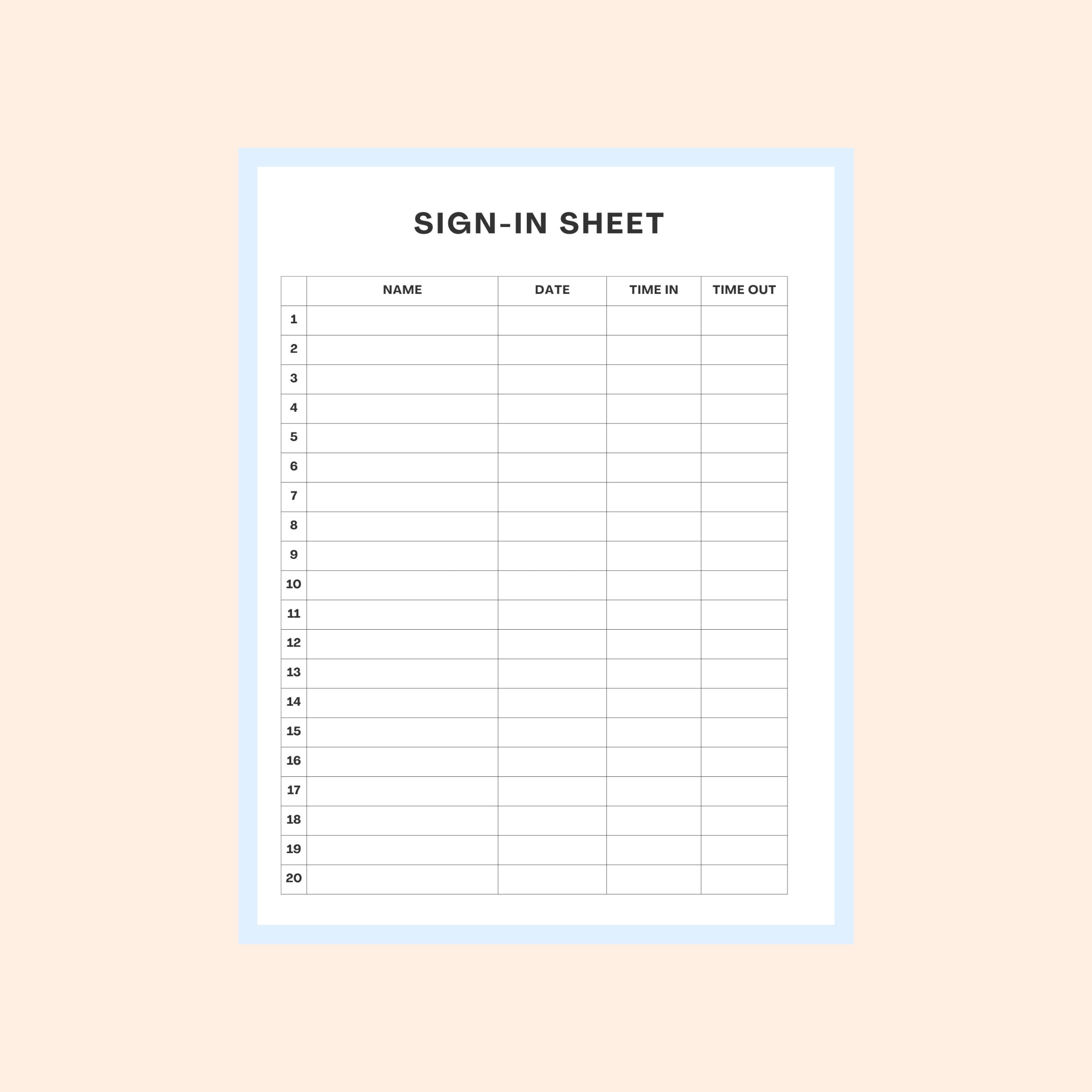Printable Sign in Sheet, Sign in Sheet, Sign in and Sign Out Sheet - Etsy