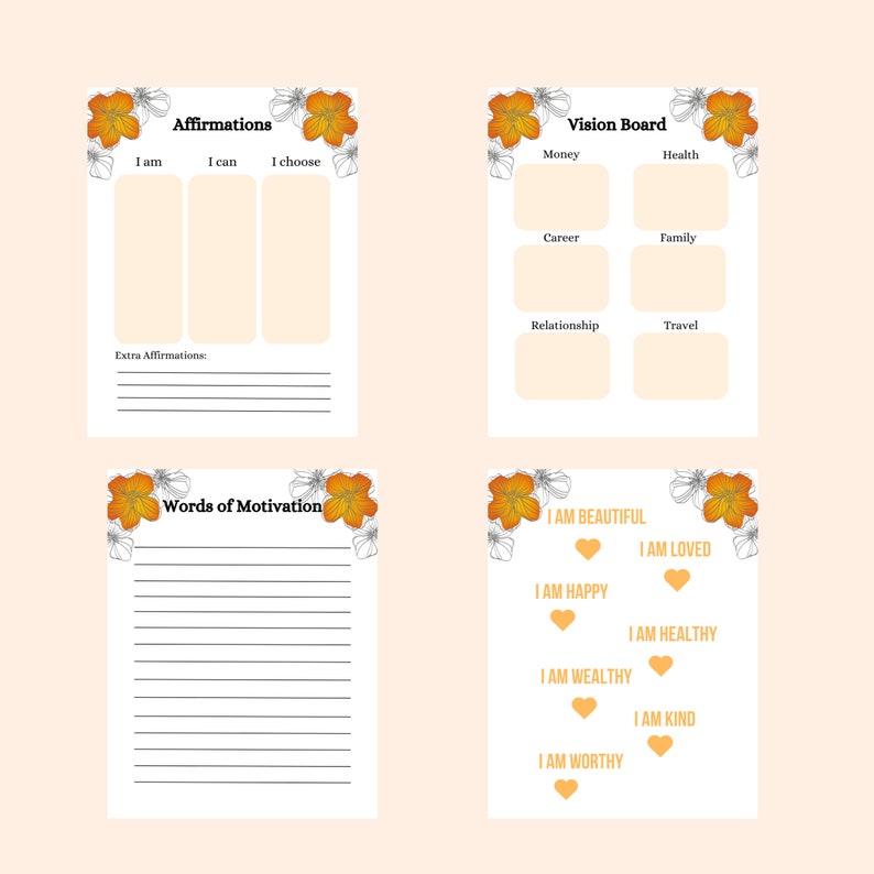 Printable Affirmation Sheet, Vision Board, and Motivation Sheets ...
