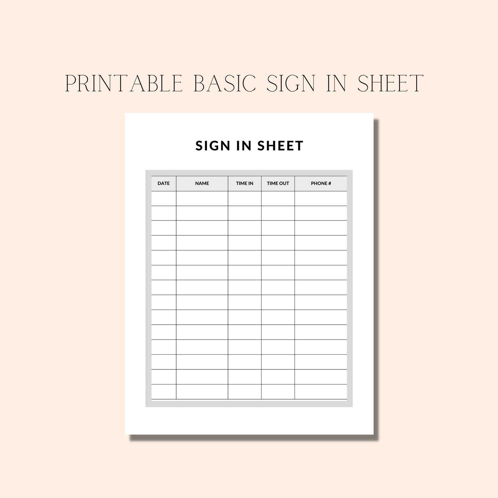 Printable Basic Sign in Sheet, Sign in and Sign Out Sheet, Digital ...