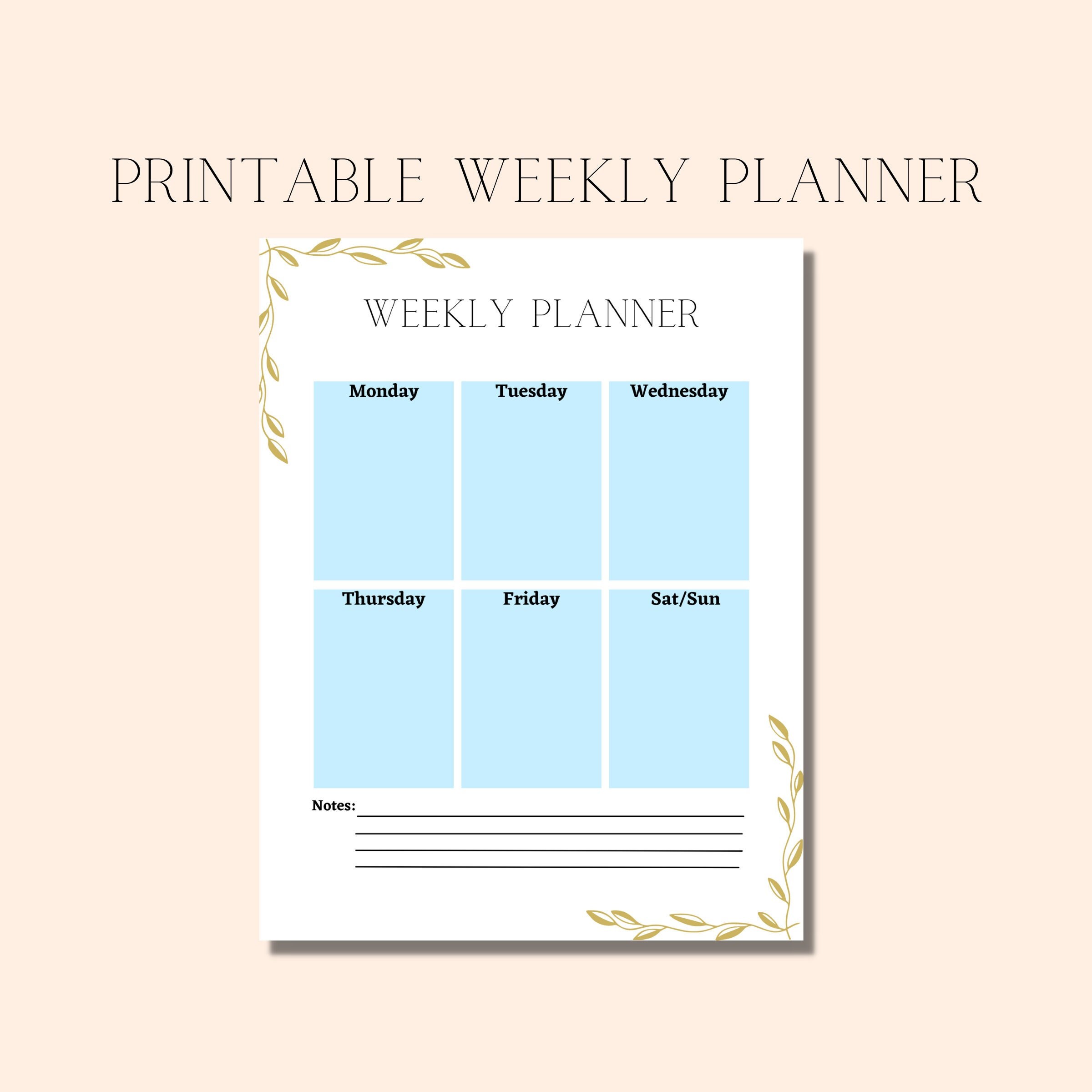 Weekly Planner Sheet, Printable Weekly Planner, Sunday to Saturday ...