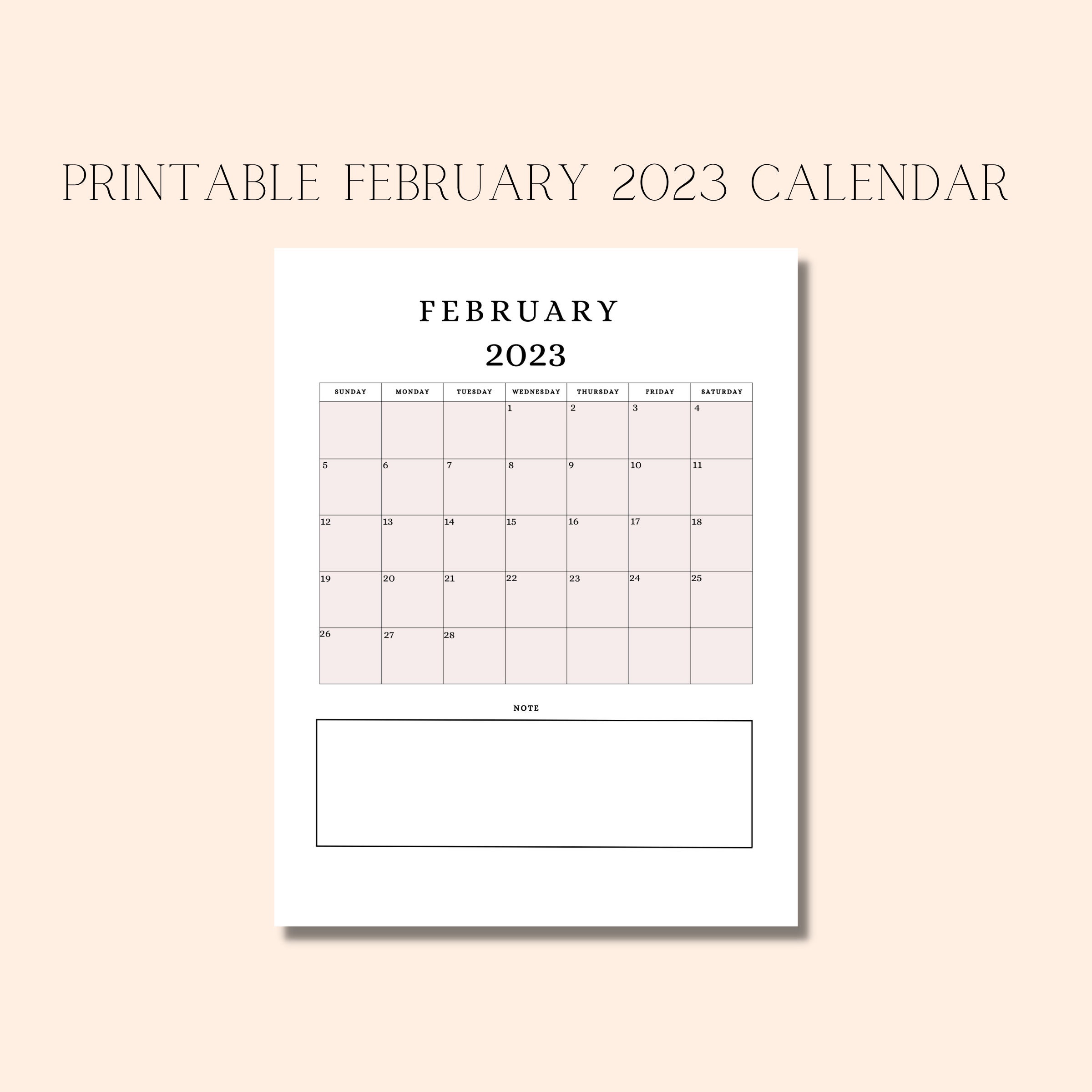 Printable February 2023 Calendar, Digital Calendar, Download Printable ...