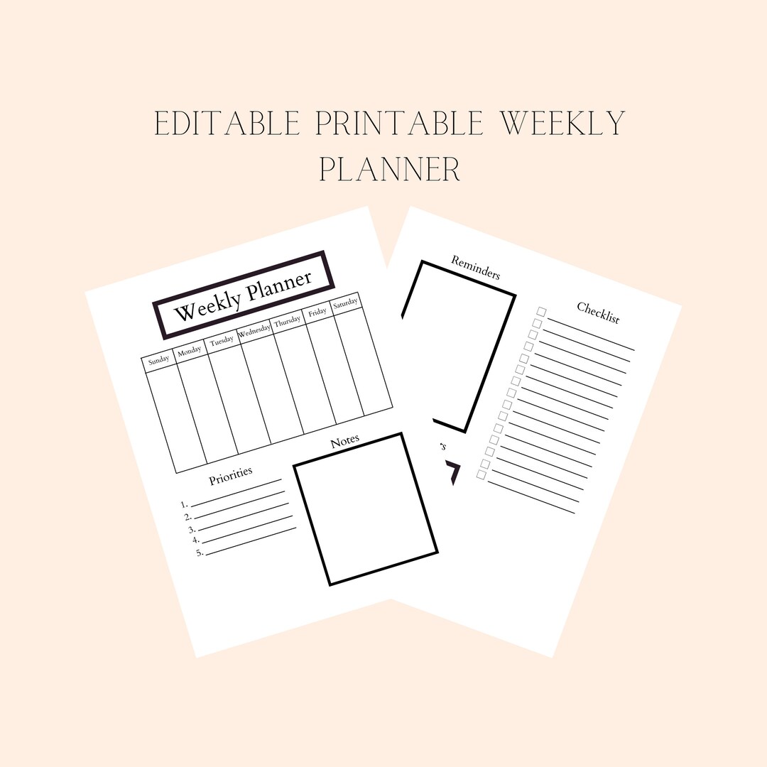 Editable Printable Weekly Planner, Weekly Planner Template, Printable ...