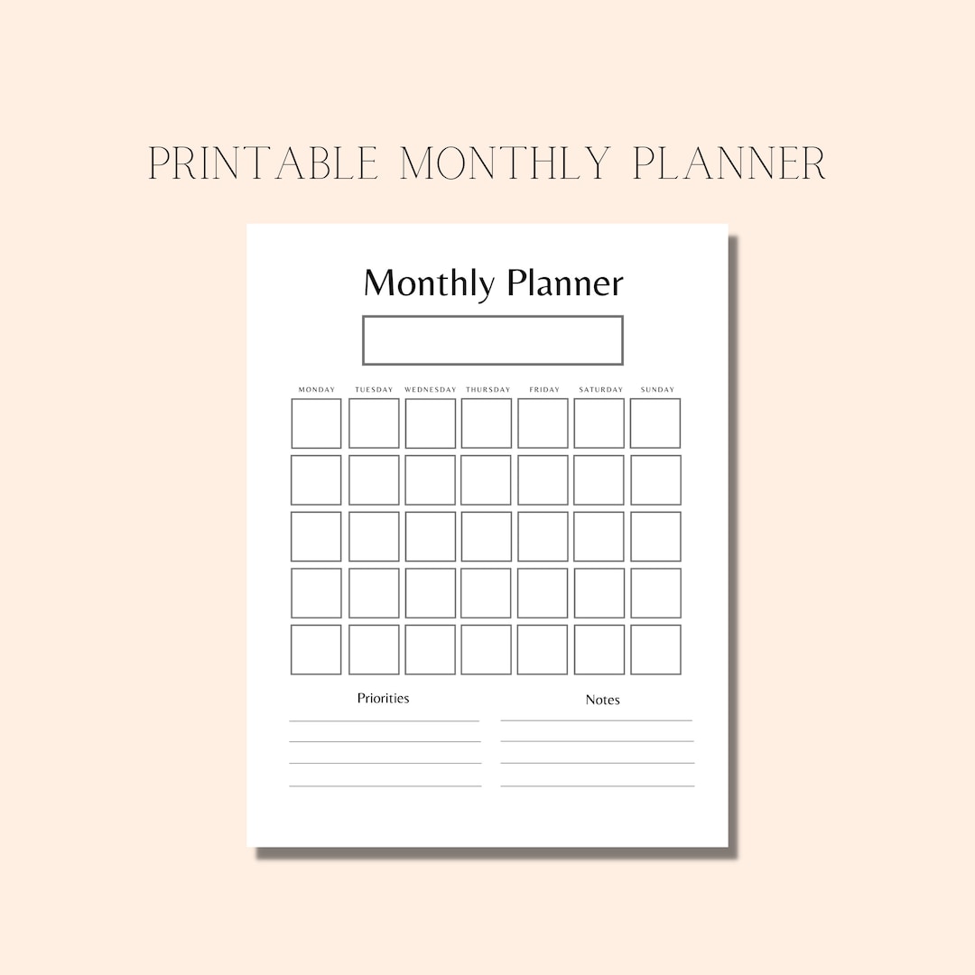 Printable Monthly Planner, Blank Planner, Fill in Monthly Calendar ...