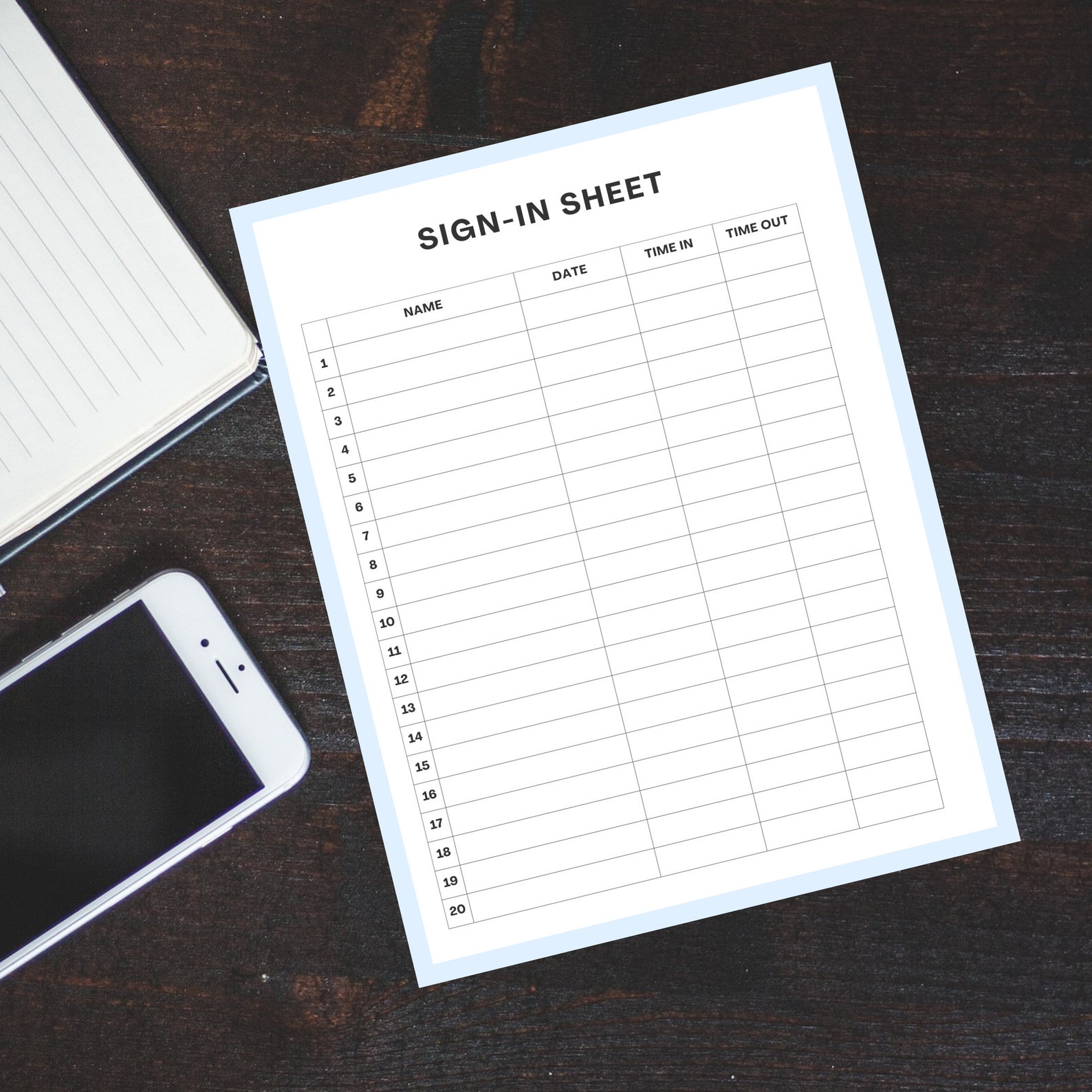 Printable Sign in Sheet, Sign in Sheet, Sign in and Sign Out Sheet - Etsy