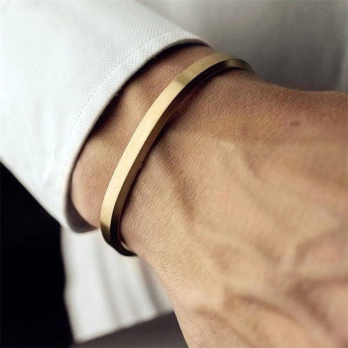 Men's Gold Bracelet 14k Solid Gold Men Cuff Bracelet - Etsy