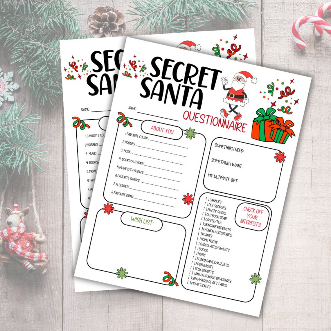 Printable Secret Santa Questionnaire, Secret Santa Survey, Christmas ...