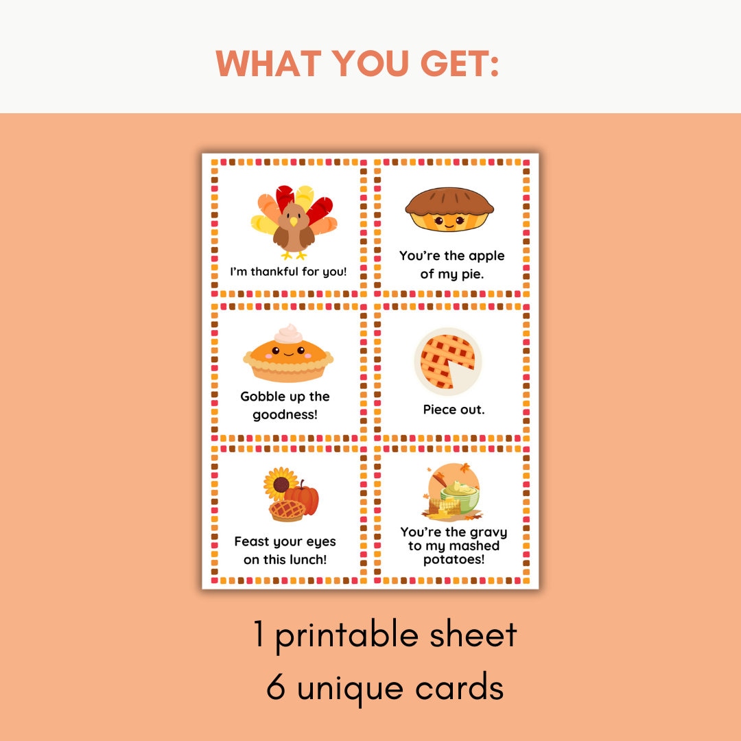 Thanksgiving Lunch Notes, Lunch Box Cards, Joke Lunch Box Notes ...