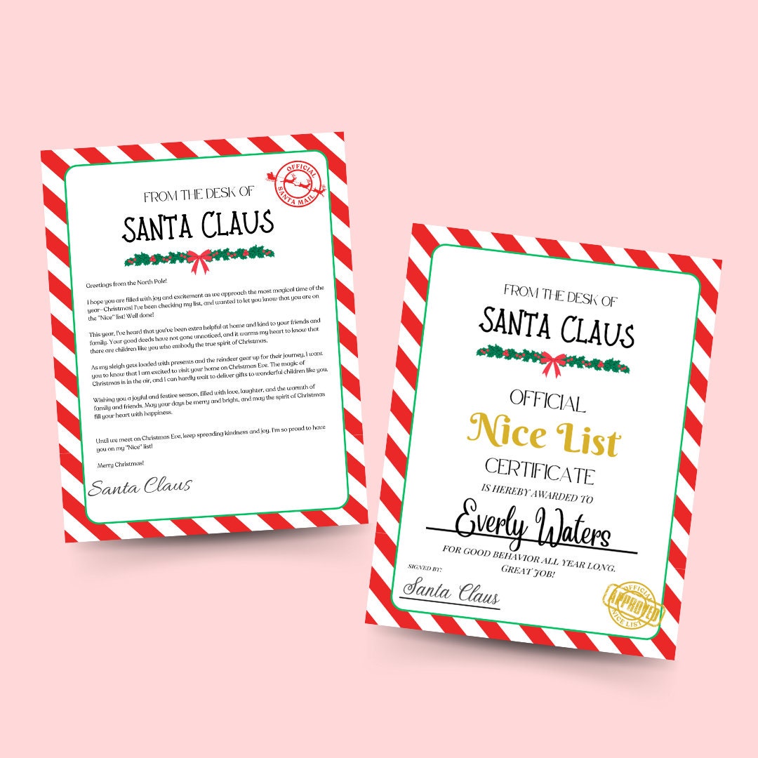 Letter From Santa Santa Nice List Santa Letter Template - Etsy