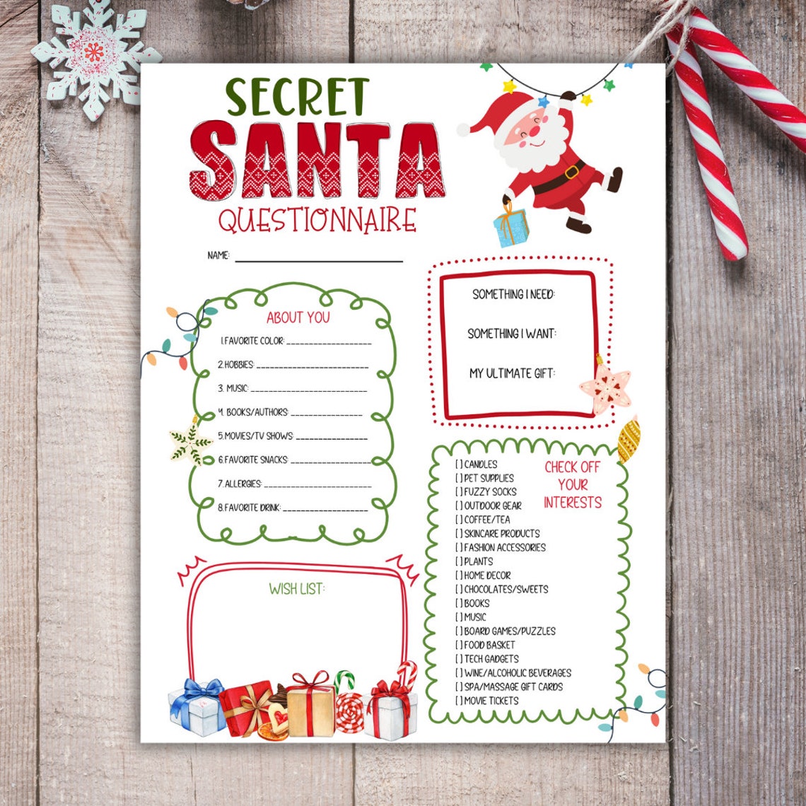 Secret Santa Survey, Secret Santa Questionnaire, Christmas Party, Work ...