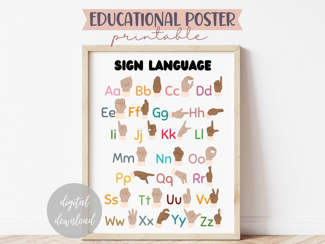 ASL American Sign Language Alphabet Educational Poster Printable ...