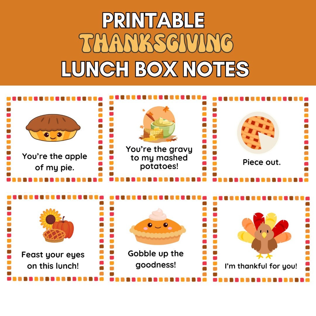 Thanksgiving Lunch Notes, Lunch Box Cards, Joke Lunch Box Notes ...