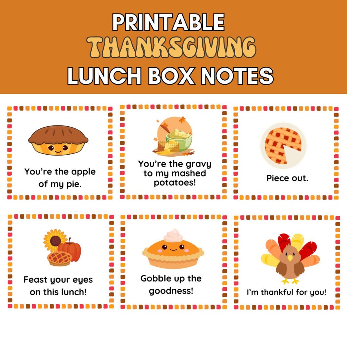 Thanksgiving Lunch Notes, Lunch Box Cards, Joke Lunch Box Notes ...