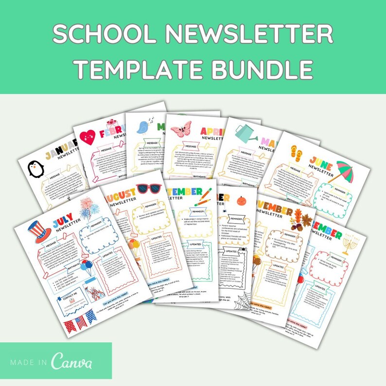 Newsletter Template, Editable Newsletter, Monthly Newsletter, School ...