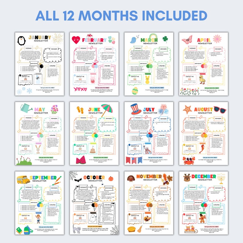 Newsletter Template, Editable Newsletter, Monthly Newsletter, School ...