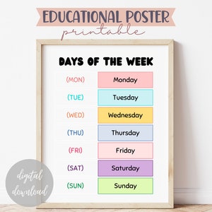 Days of the Week Educational Poster Printable Download for Homeschool ...