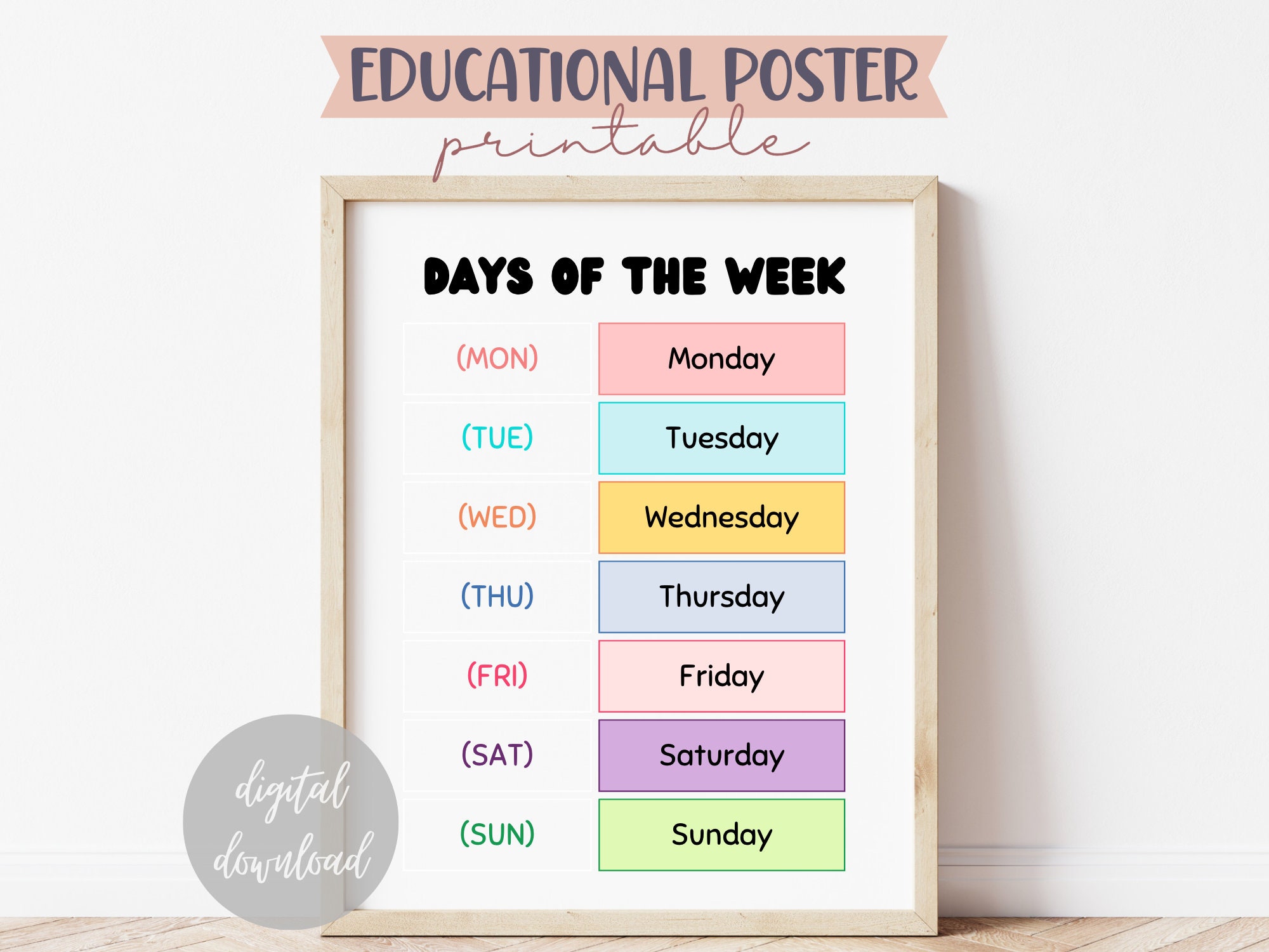 Days of the Week Educational Poster Printable Download for Homeschool ...