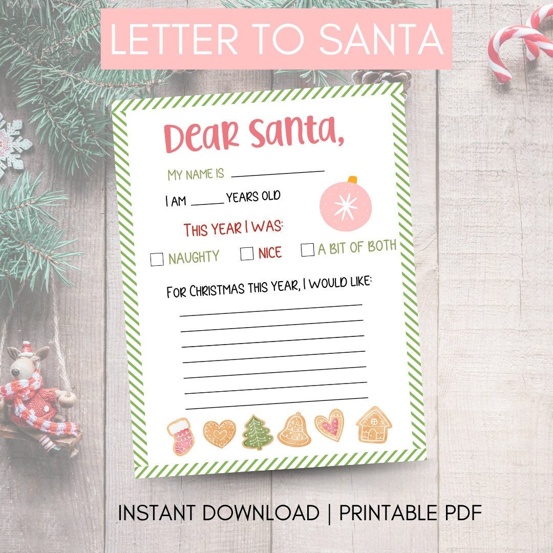Letter to Santa, Dear Santa, Printable Letter to Santa, Christmas Wish ...