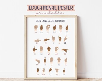 ASL American Sign Language Alphabet Educational Poster Printable ...