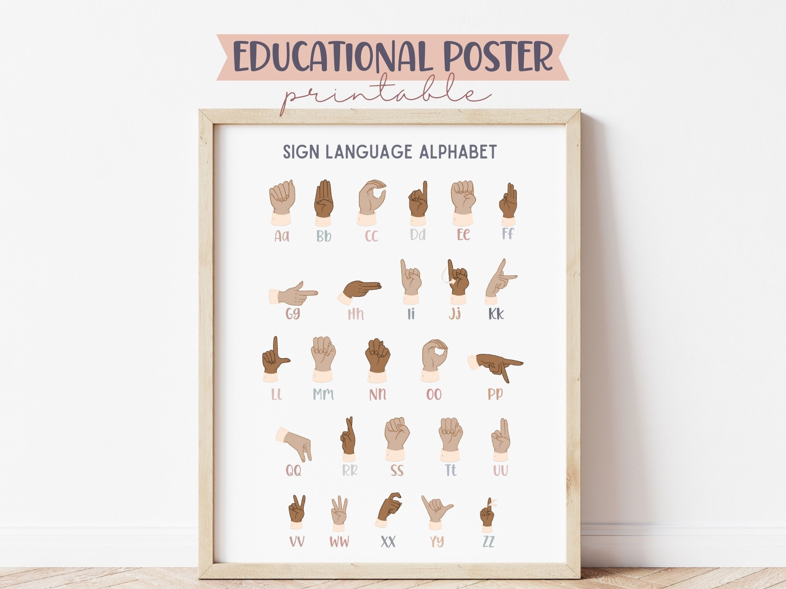 ASL American Sign Language Alphabet Educational Poster Printable ...