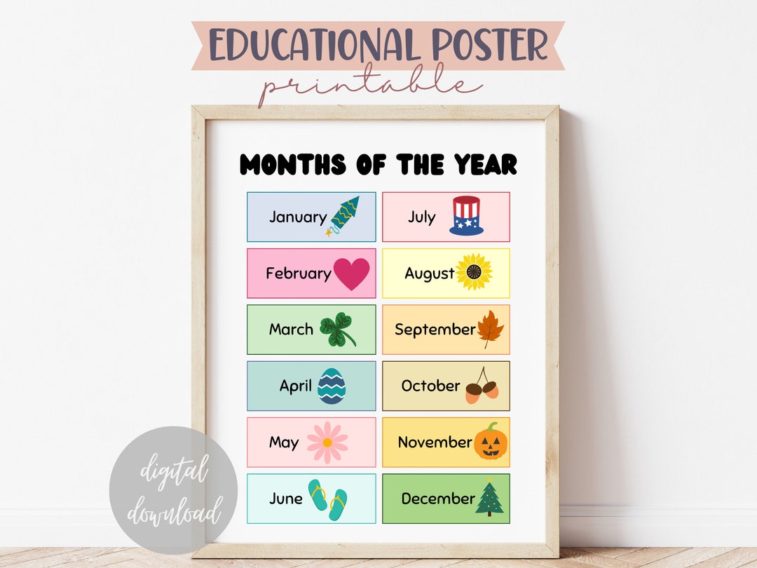 Months of the Year Educational Poster Printable Download for Homeschool ...