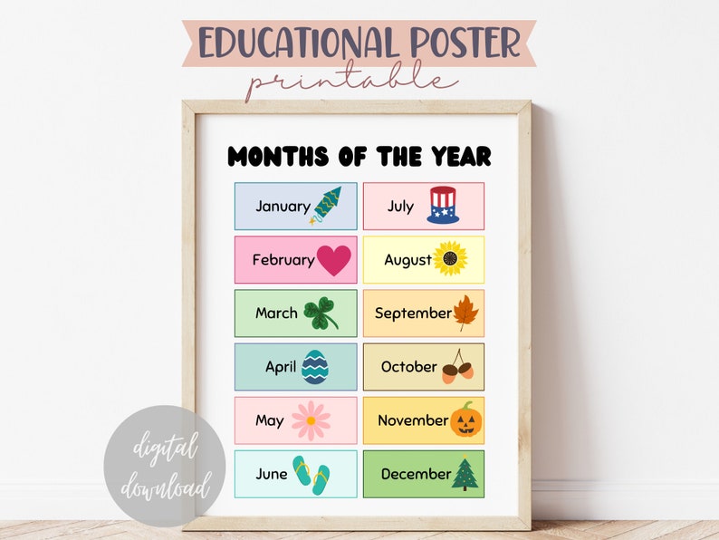 Months of the Year Educational Poster Printable Download for Homeschool ...