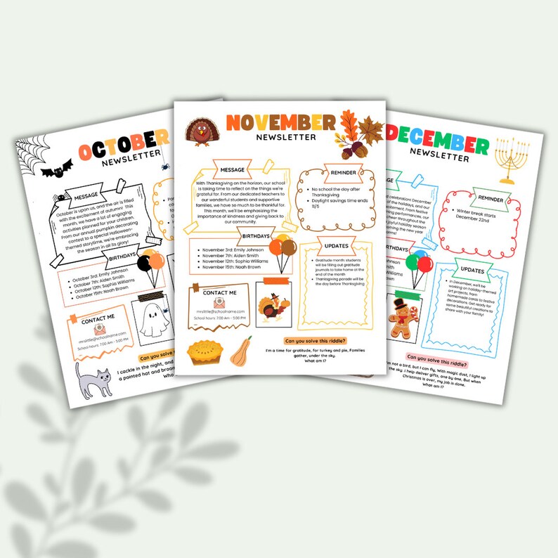 Newsletter Template, Editable Newsletter, Monthly Newsletter, School ...