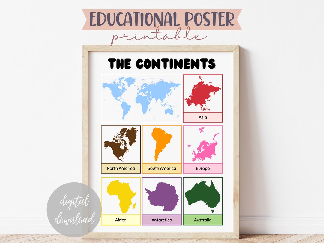 Continents Educational Poster Printable Download for Homeschool ...