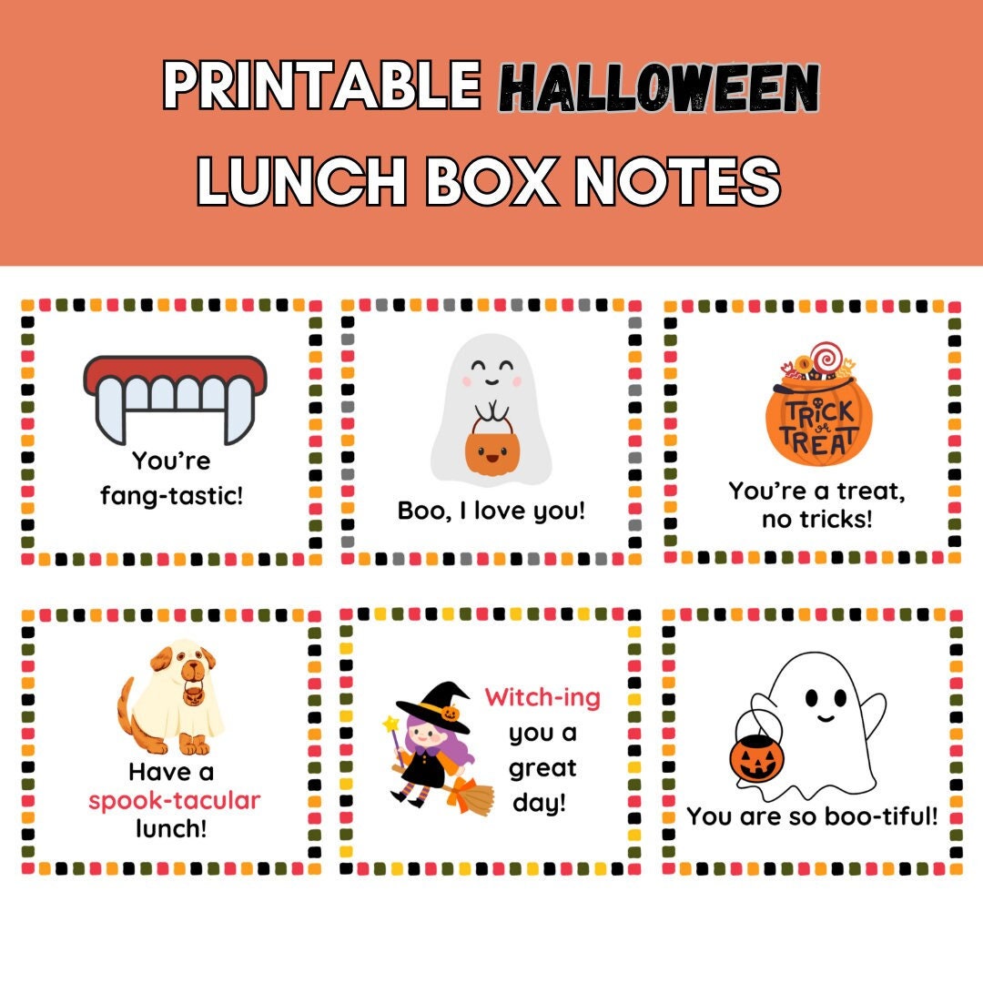 Halloween Lunch Notes, Lunch Box Cards, Joke Lunch Box Notes ...