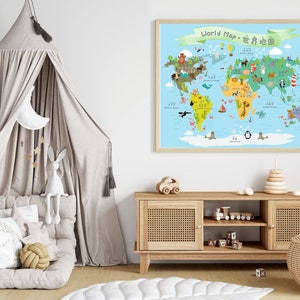 Kids World Map Poster | Learn Chinese |kids Educational Poster |chinese ...